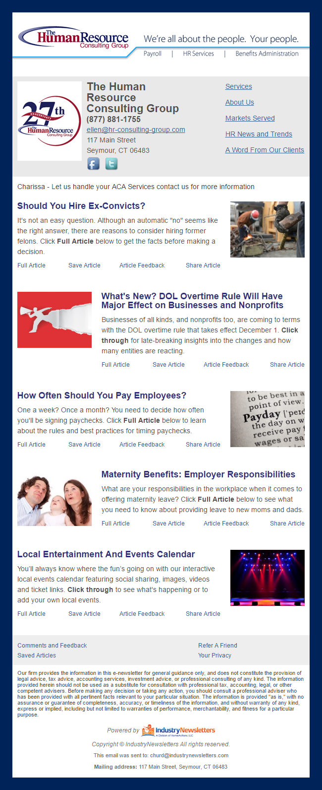 Examples From Our Clients The Human Resource Consulting Group Email ...