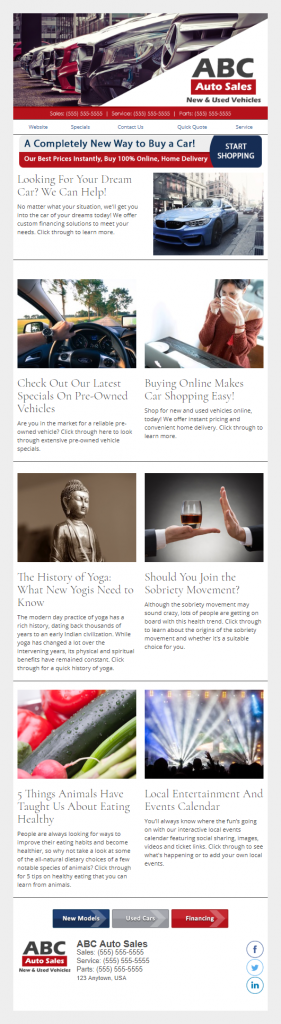 Examples From Our Clients ABC Auto Sales Email Newsletter ...